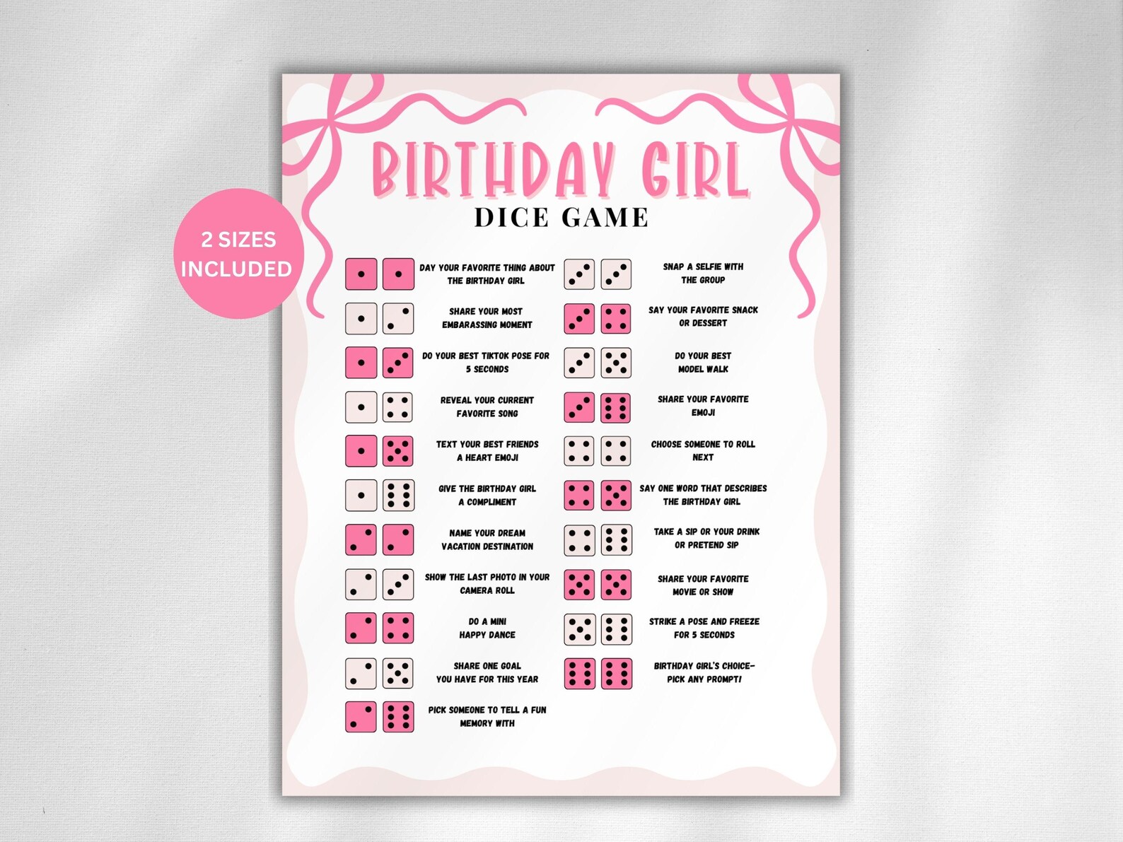 Teen Girl Birthday Dice Game, Birthday Party Game for Teens, Sweet 16 ...