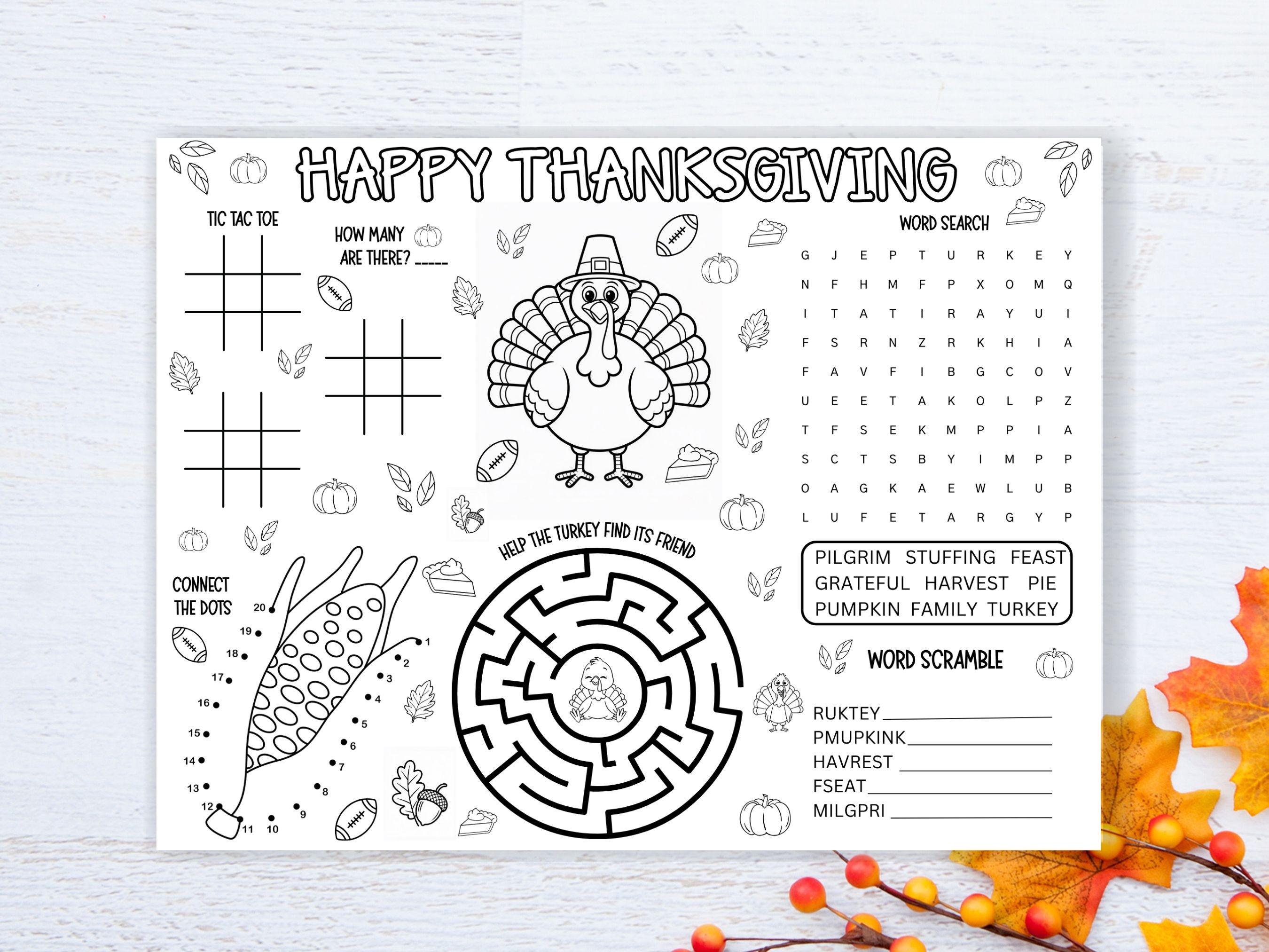 Thanksgiving Coloring Page Activity Placemat, Printable Kids ...