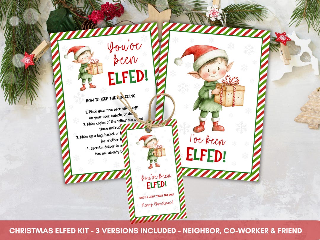 Christmas Elfed Kit, Instant Download Templates, You've Been Elfed Card ...