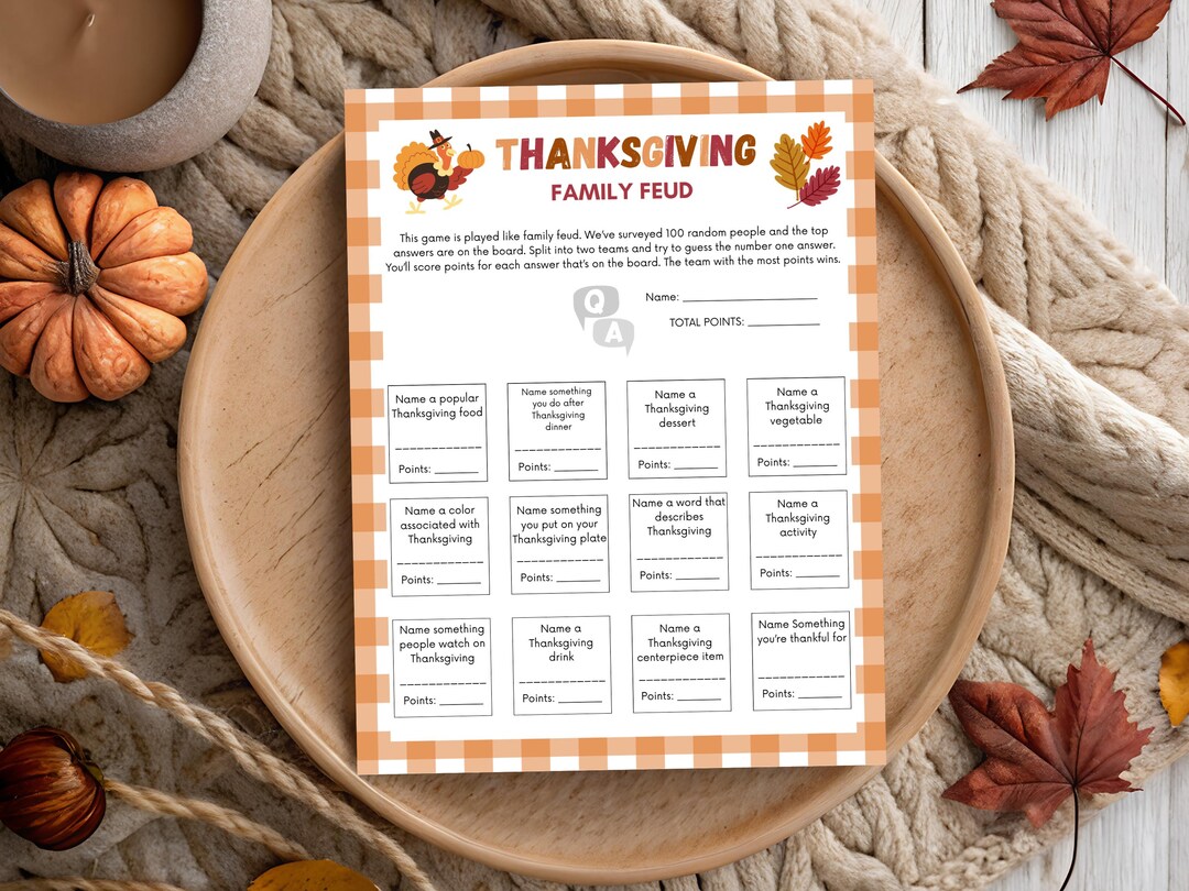 Thanksgiving Family Feud Game, Printable Friendsgiving Games, Family ...