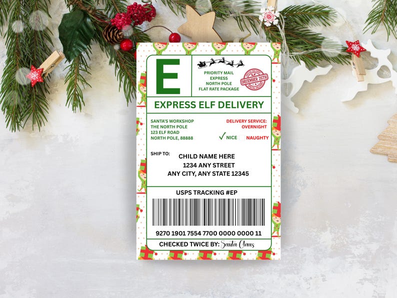 Editable Express Elf Shipping Label, North Pole Special Delivery ...
