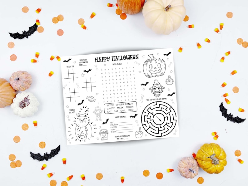 Halloween Coloring Page Activity Placemat, Printable Kids Halloween ...