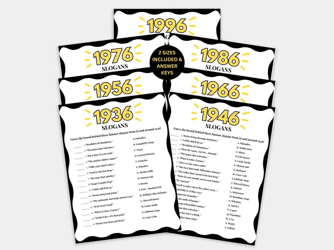 Decades Trivia Slogans Game, TV and Radio Trivia Game, 1936 1946 1956 ...