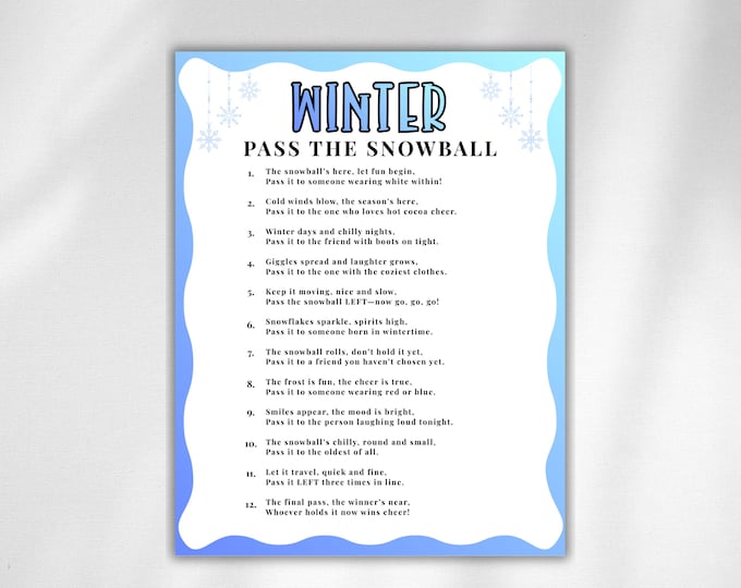 Pass the Winter Snowball Game, Printable Winter Party Games for Groups ...
