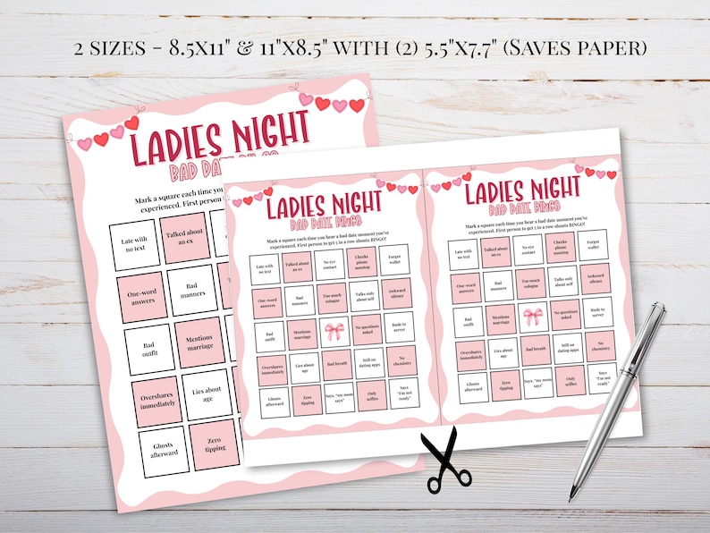 Ladies Night Bingo Game, Girls Night Bad Date Bingo, Girls Night Party ...