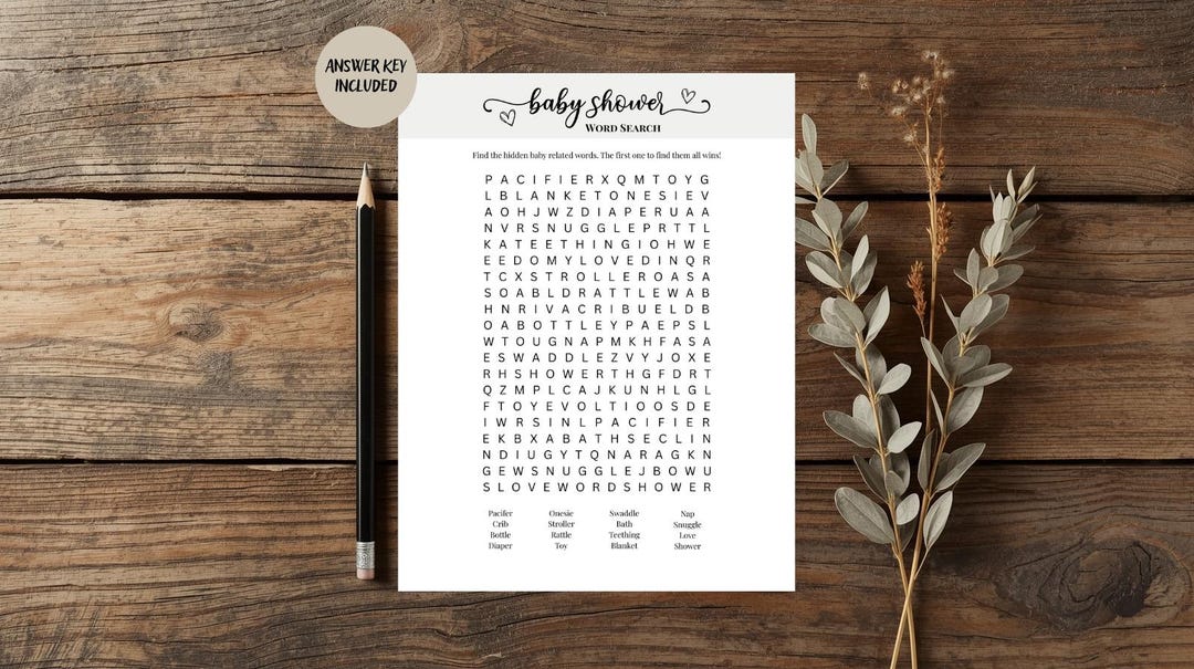 Baby Shower Word Search, Minimalist Baby Shower Game, Printable Simple ...