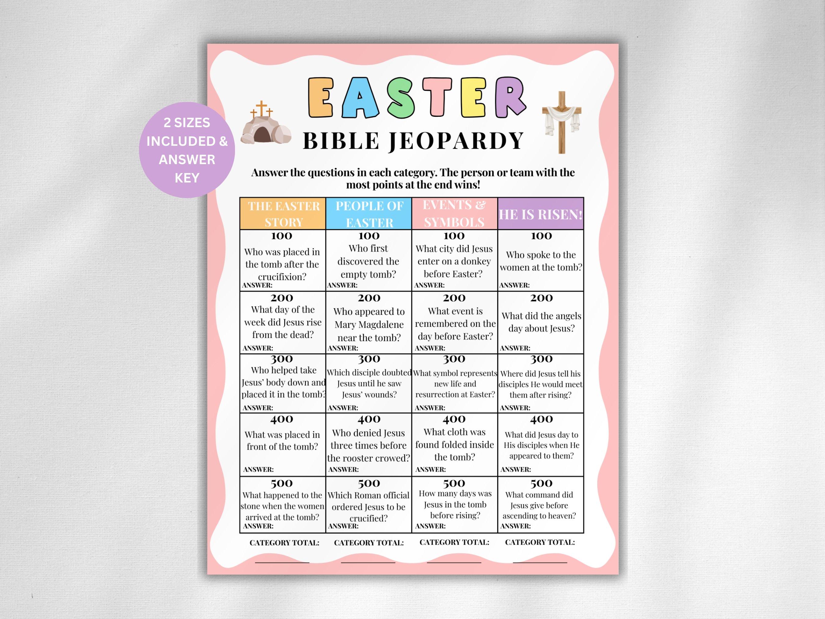 Easter Bible Jeopardy, Easter Trivia Game, Easter Activities, Christian ...