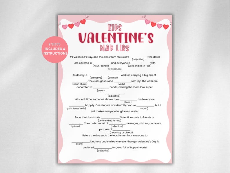 Valentine's Mad Libs Game, Fun Valentine's Games for Kids, Valentines ...