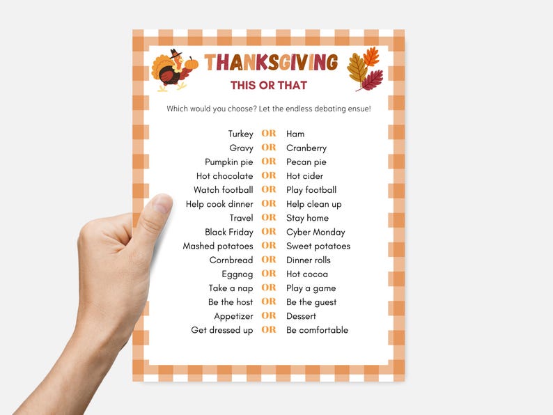 Thanksgiving This or That, Printable Co-worker Game, Friendsgiving ...