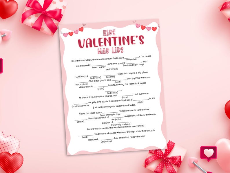 Valentine's Mad Libs Game, Fun Valentine's Games for Kids, Valentines ...