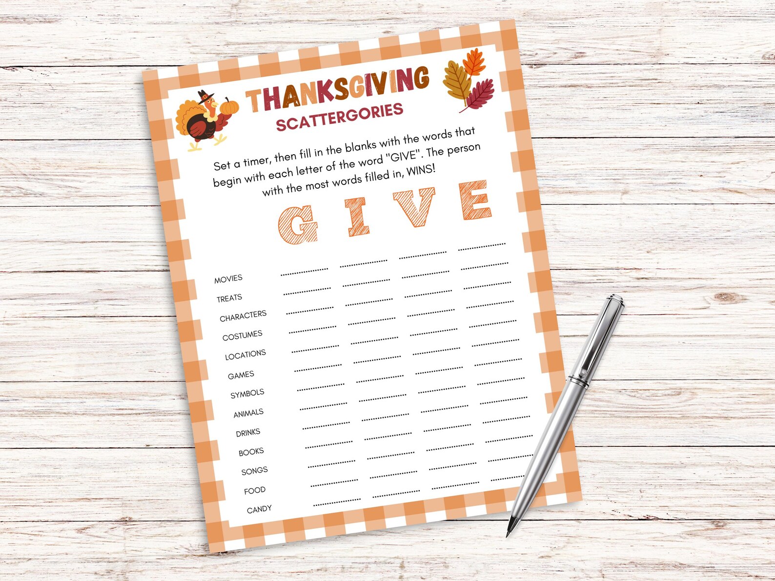 Thanksgiving Scattergories, Printable Family Game, Friendsgiving Party ...