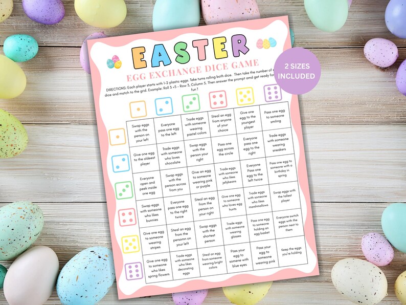 Easter Egg Exchange Dice Game, Printable Easter Game for Kids Adults ...