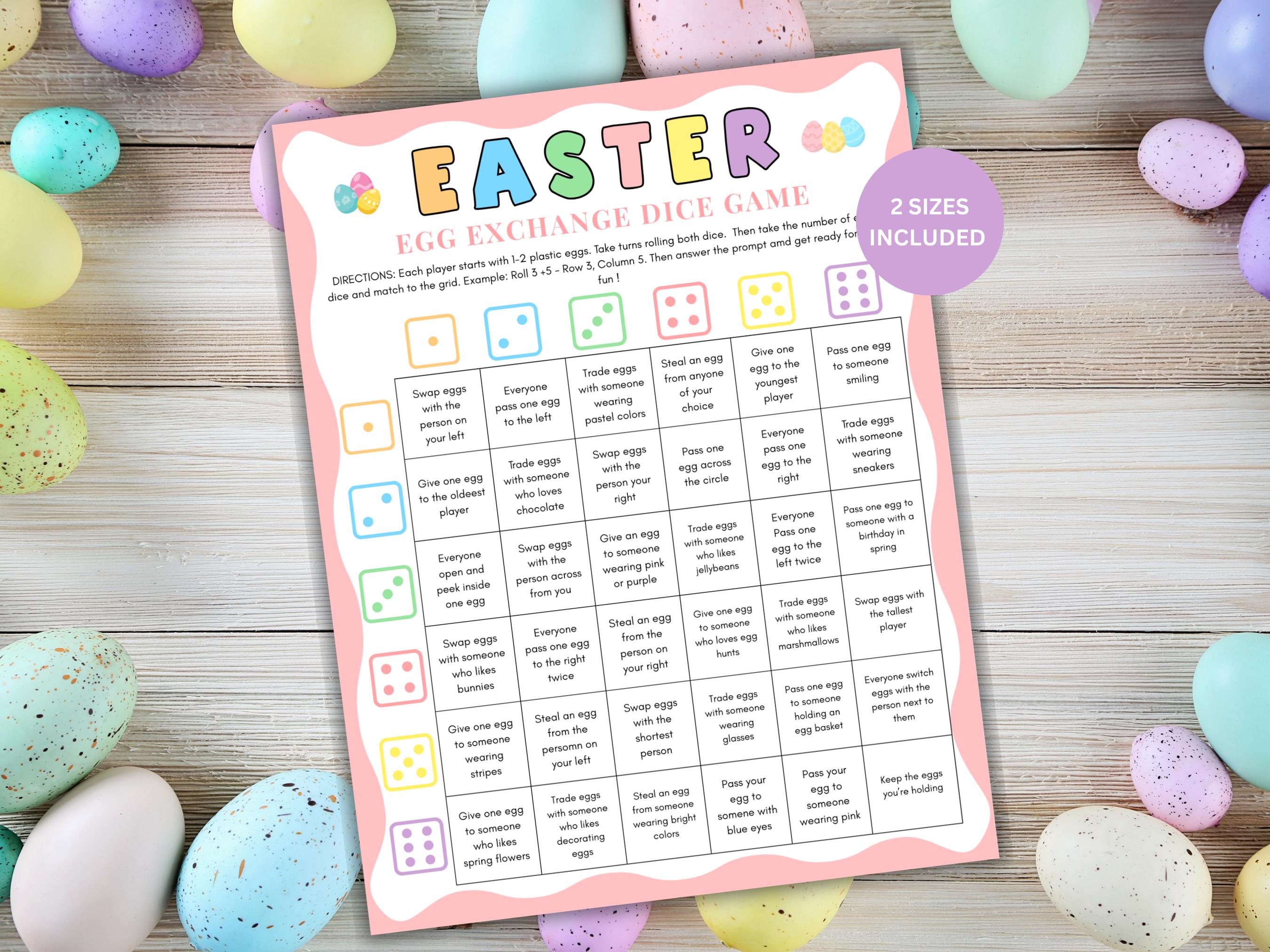 Easter Egg Exchange Dice Game, Printable Easter Game for Kids Adults ...