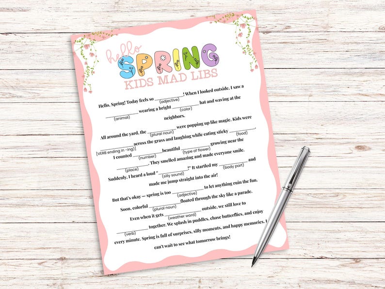 Kids Spring Mad Libs Game, Fun Spring Classroom Activity, Spring Party ...