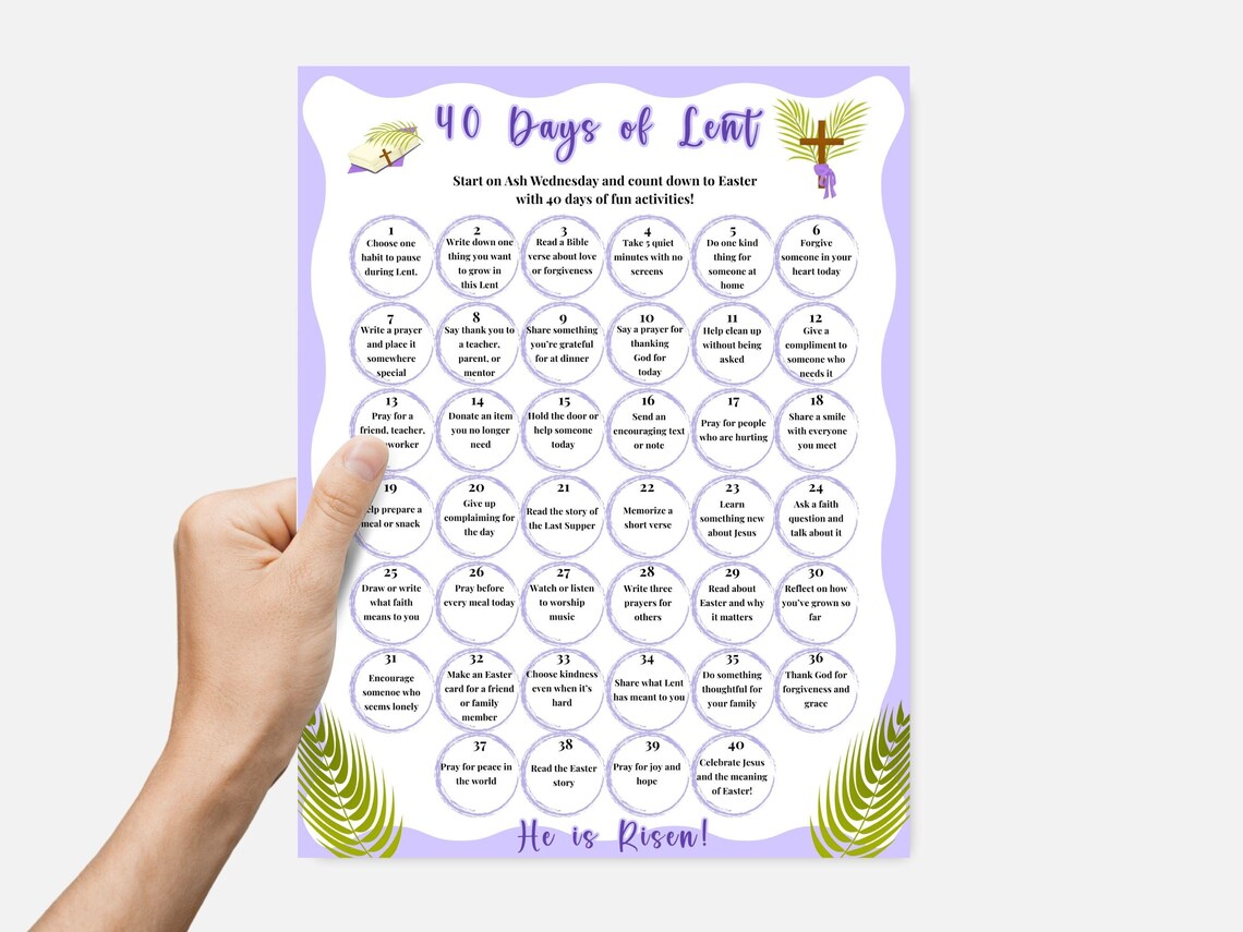 40 Days of Lent Countdown Calendar, Christian Lenten Activities for ...