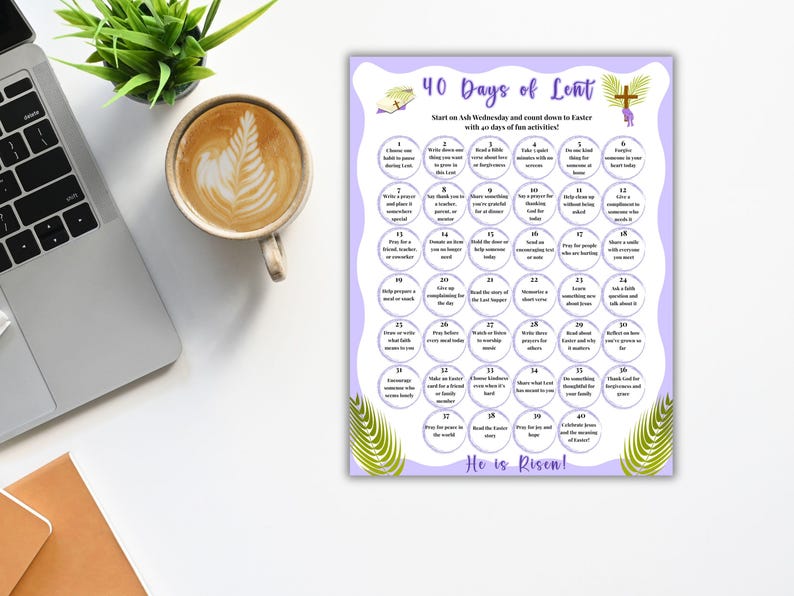 40 Days of Lent Countdown Calendar, Christian Lenten Activities for ...