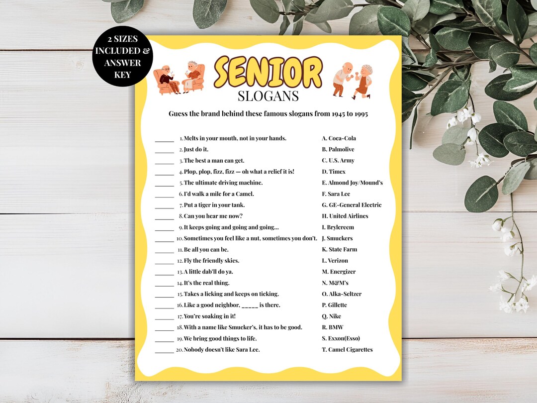 Senior Slogans Game, Games for Seniors, Elderly Icebreaker Games ...