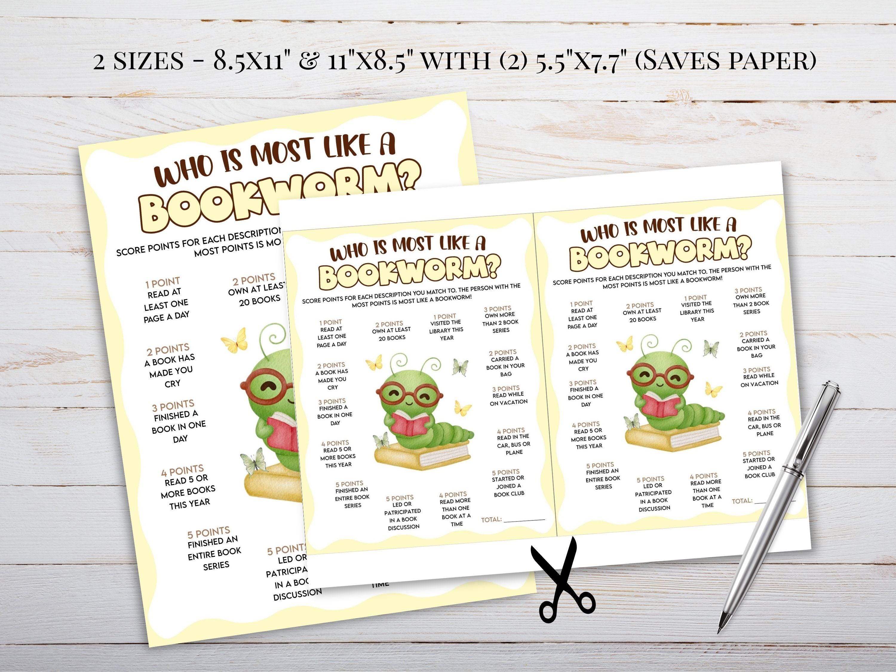 Book Club Games, Who is Most Like a Bookworm, Book Club Party Game ...