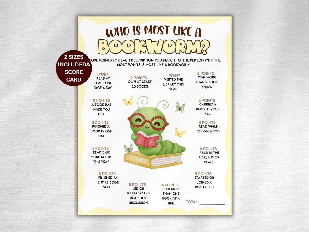 Book Club Games, Who is Most Like a Bookworm, Book Club Party Game ...