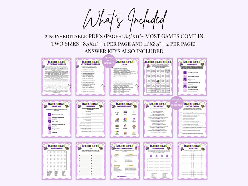 Mardi Gras Games Bundle, Mardi Gras Activities, Mardi Gras, Fat Tuesday ...