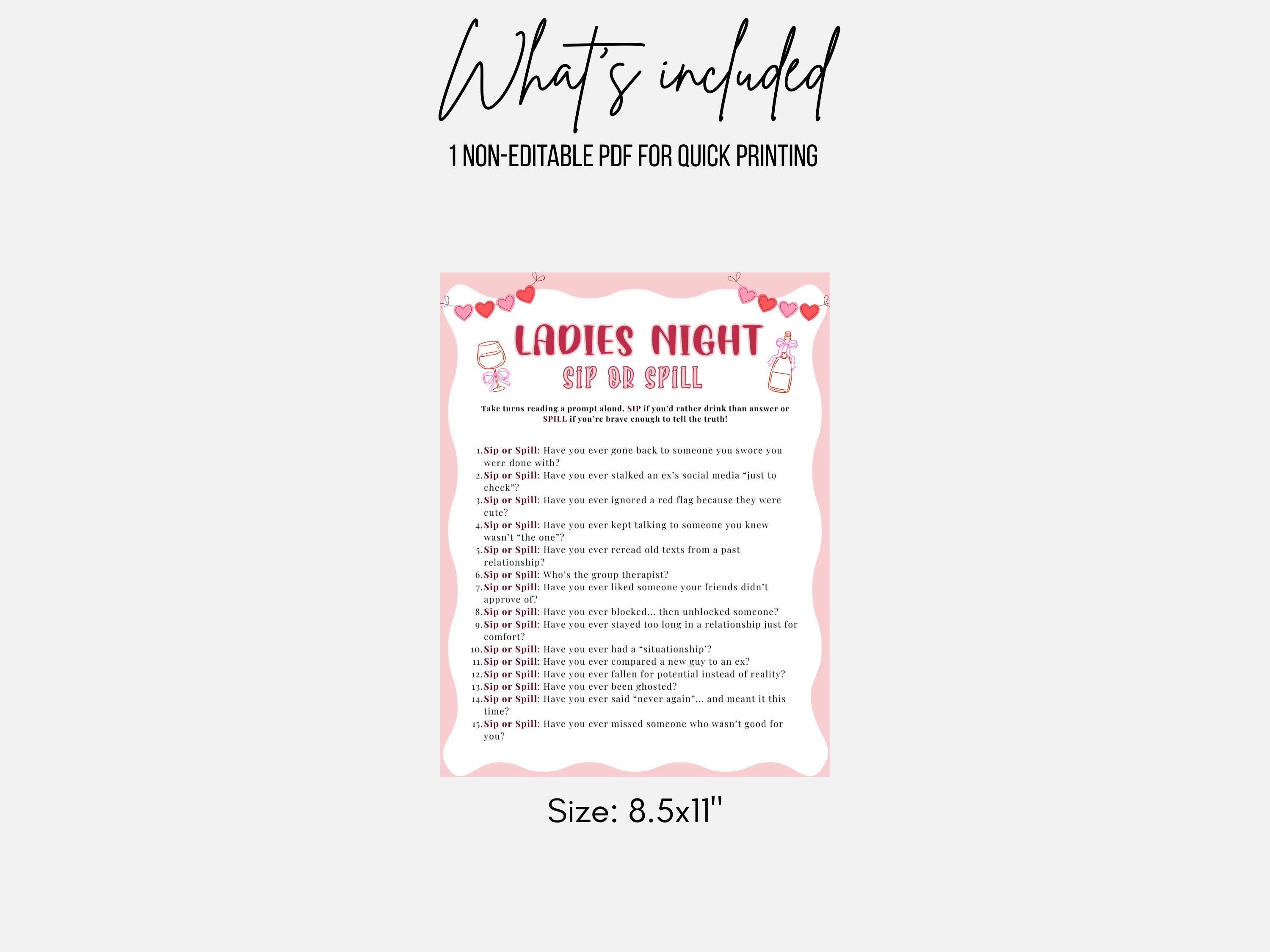 Ladies Night Sip or Spill Game, Fun Printable Girls Night Game for ...