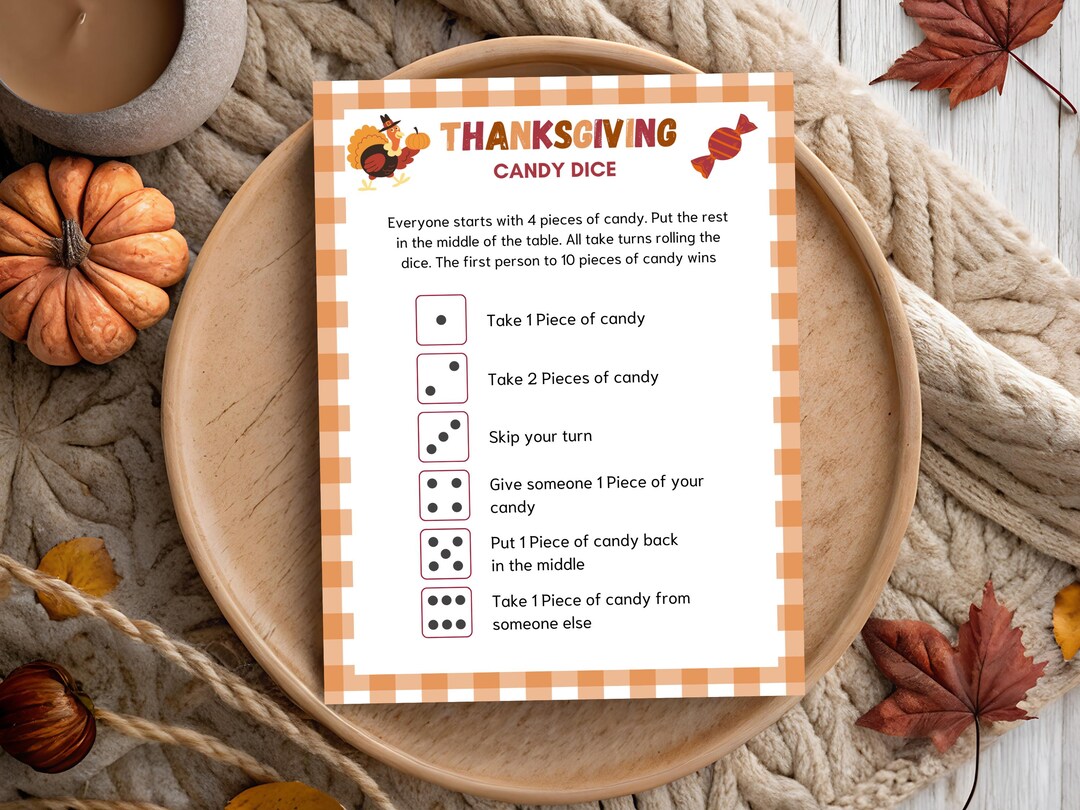Thanksgiving Candy Dice Game, Friendsgiving Game, Thanksgiving Game for ...
