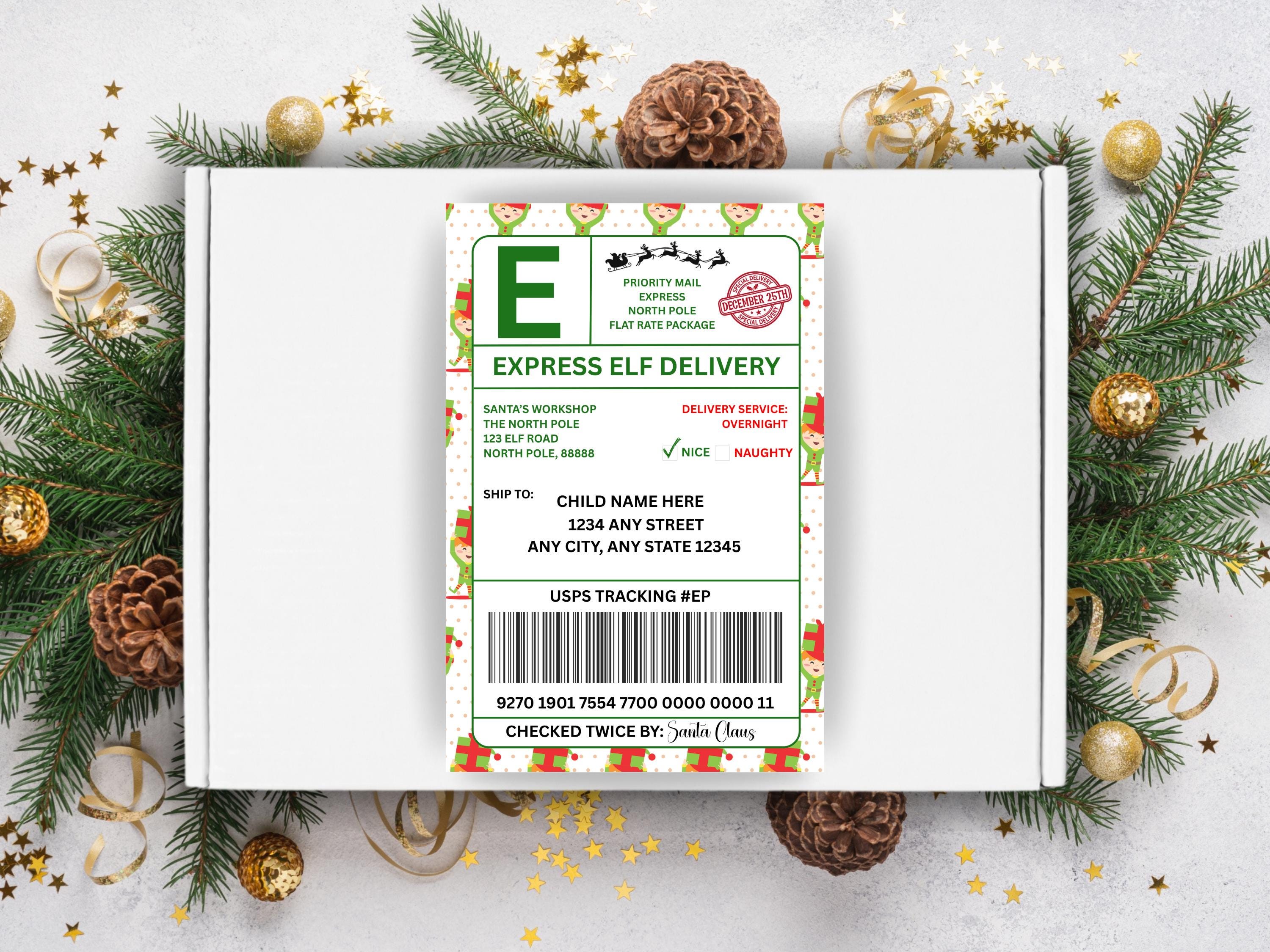 Editable Express Elf Shipping Label, North Pole Special Delivery ...