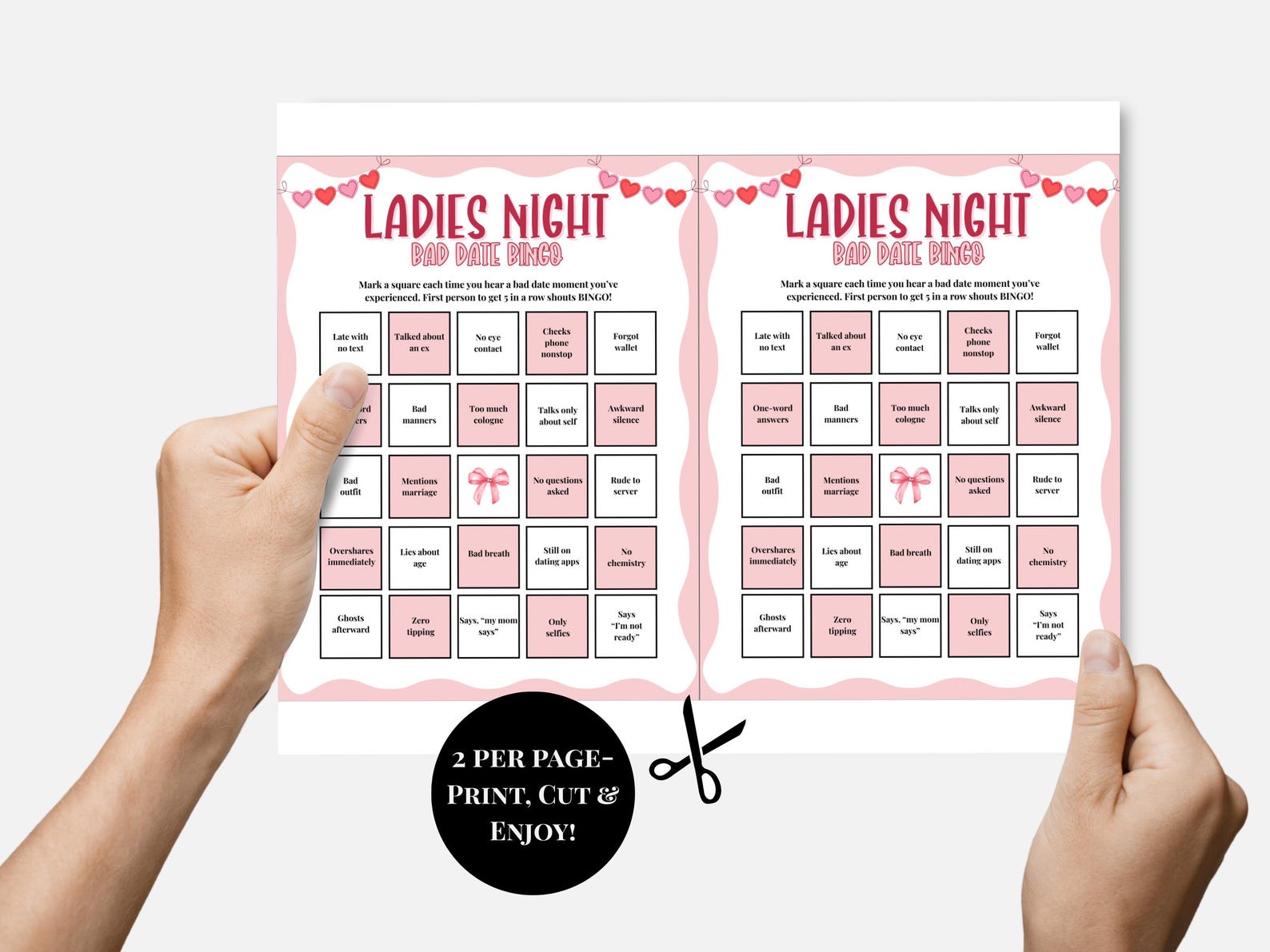 Ladies Night Bingo Game, Girls Night Bad Date Bingo, Girls Night Party ...
