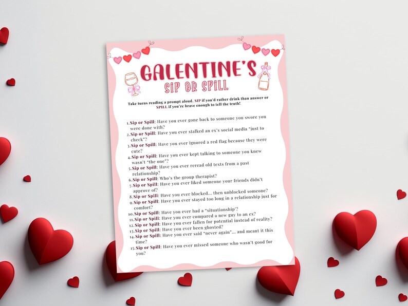 Galentine's Sip or Spill Game, Fun Printable Galentine's Game for ...