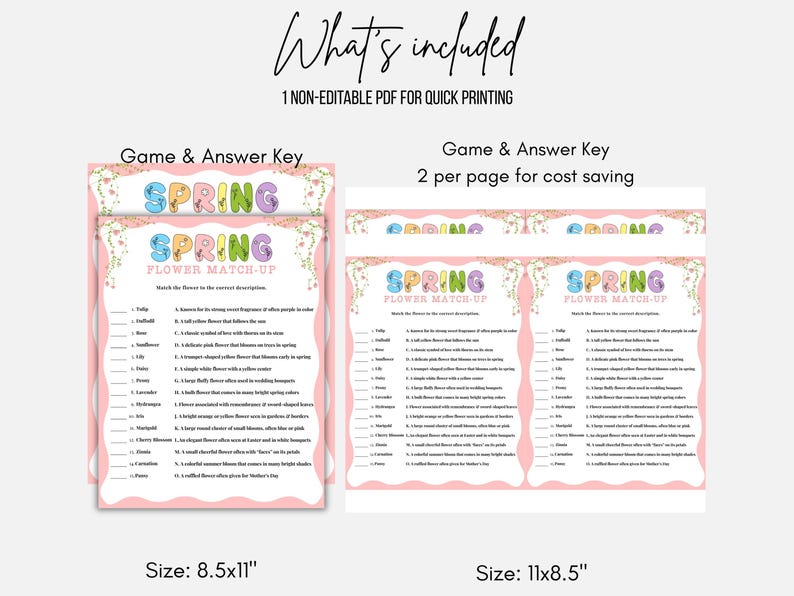 Flower Matching Game, Printable Spring Game, Spring Trivia Game, Spring ...