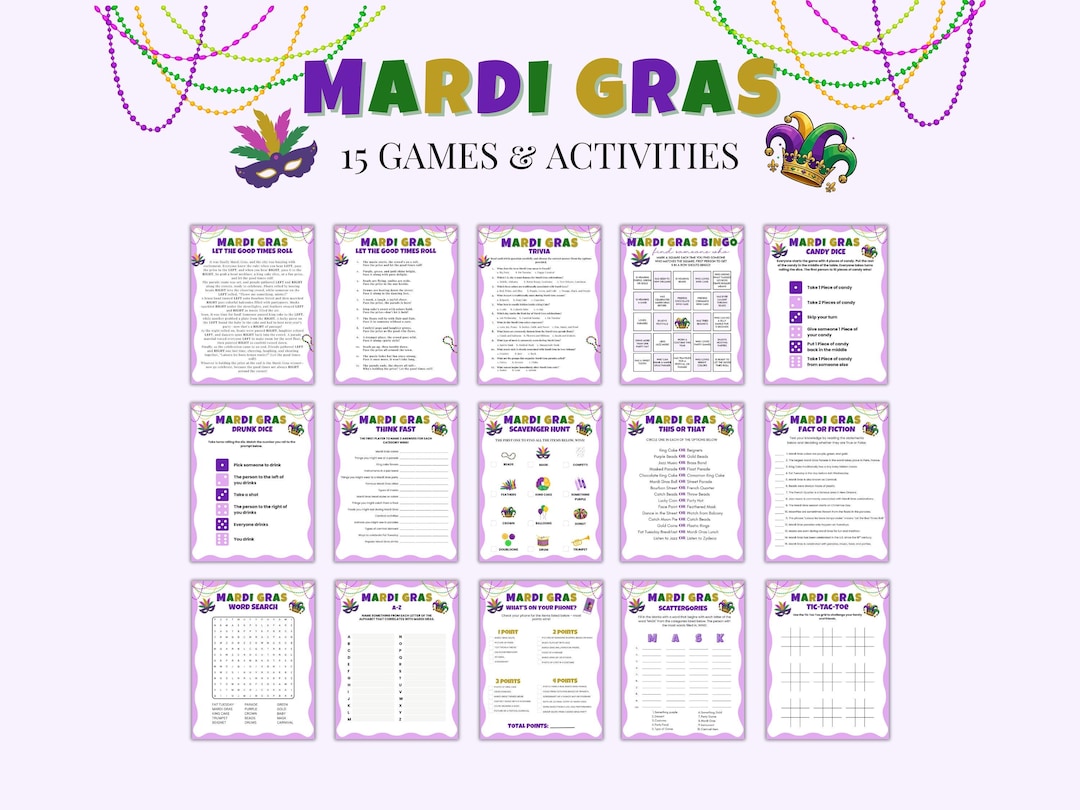 Mardi Gras Games Bundle, Mardi Gras Activities, Mardi Gras, Fat Tuesday ...