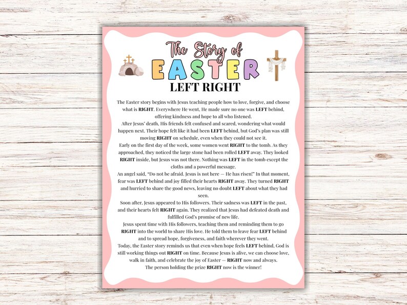 The Story of Easter Left Right Game, Pass the Prize, Easter Activity ...