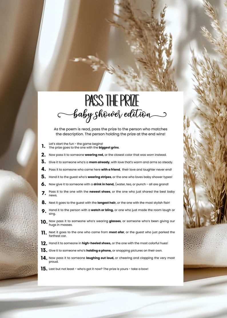 Pass the Prize Baby Shower Game, Printable Baby Shower Games, Baby ...