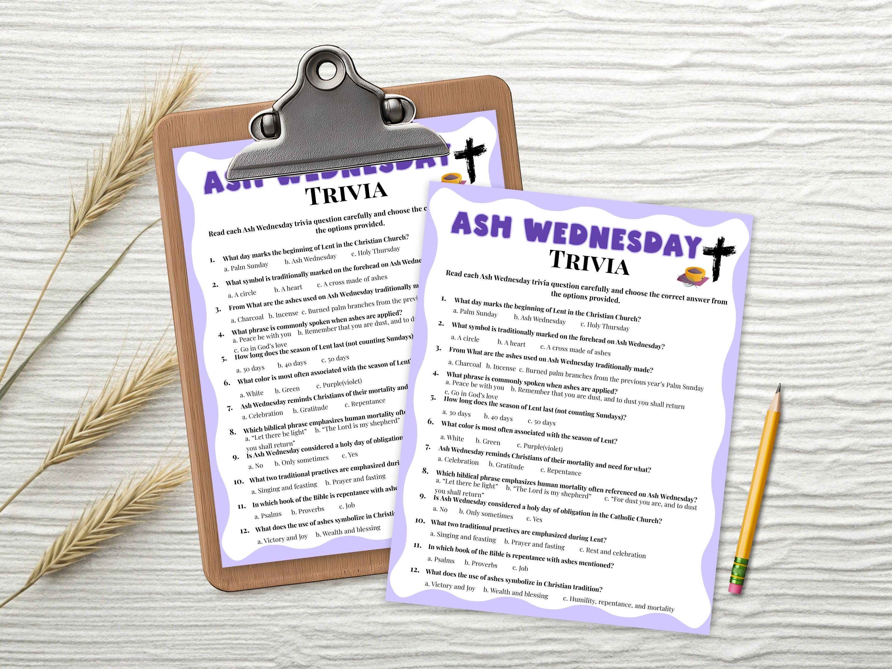 Ash Wednesday Bible Trivia Game, Christian Lent Game for Kids Adults ...