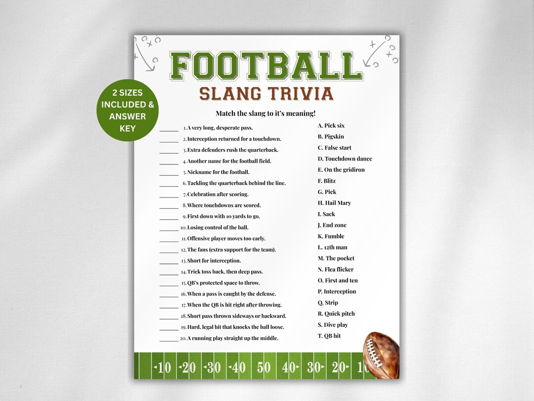 Football Slang Trivia Game, Funny American Football Game for Adults ...