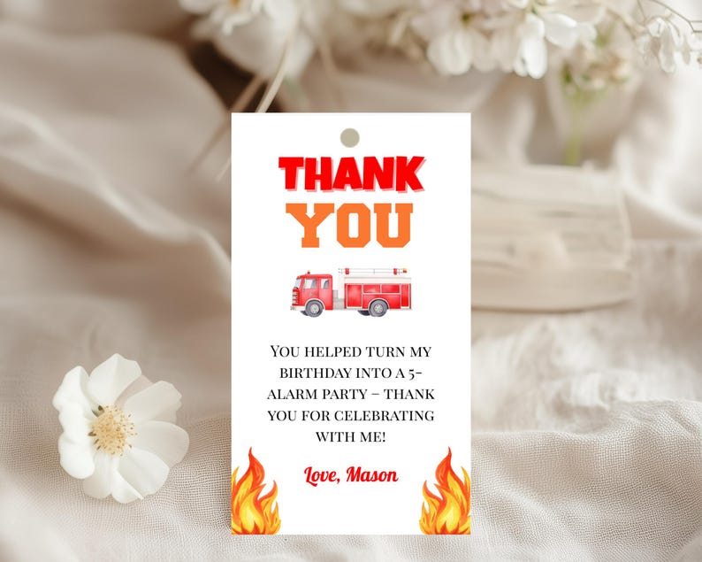 Fire Truck Birthday Favor Tag, Printable Firefighter Birthday Party ...