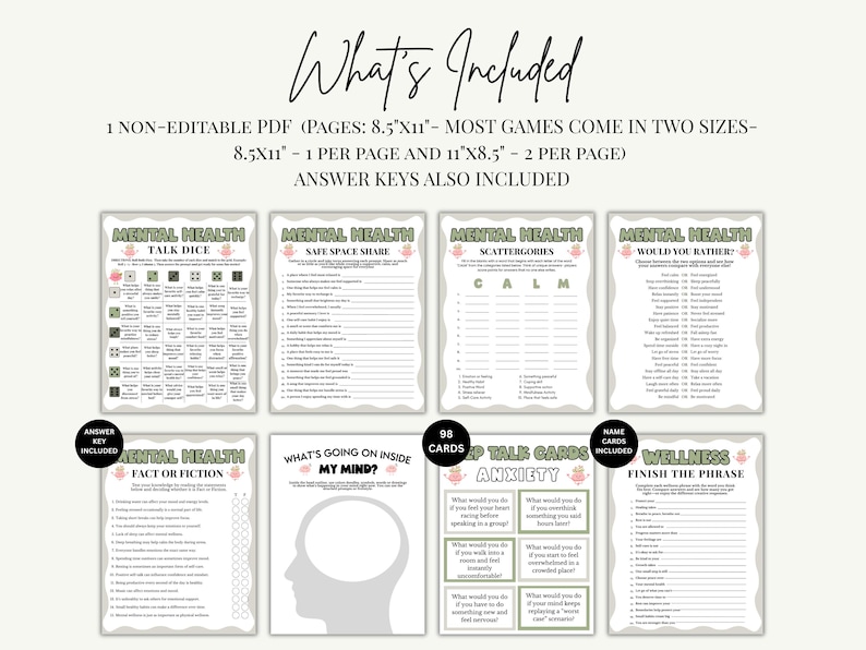 Mental Health Games Bundle, Printable Wellness Games for Kids Teens ...