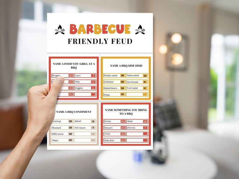 Barbecue Friendly Feud Game, Printable Backyard BBQ Party Game for Kids ...