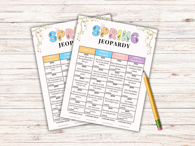 Spring Jeopardy Game, Spring Trivia Game for Kids Adults, Spring Party ...