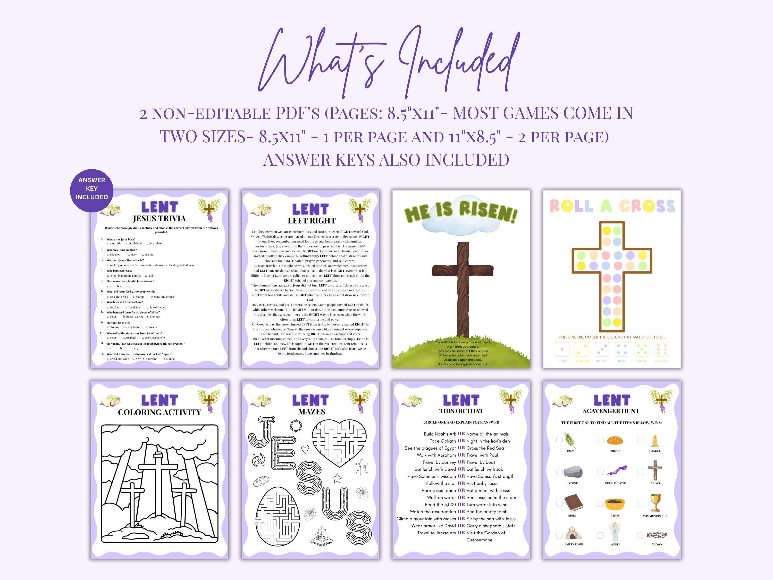Lent Bundle, Christian Lent Games for Kids, Lent Sunday School, Lenten ...