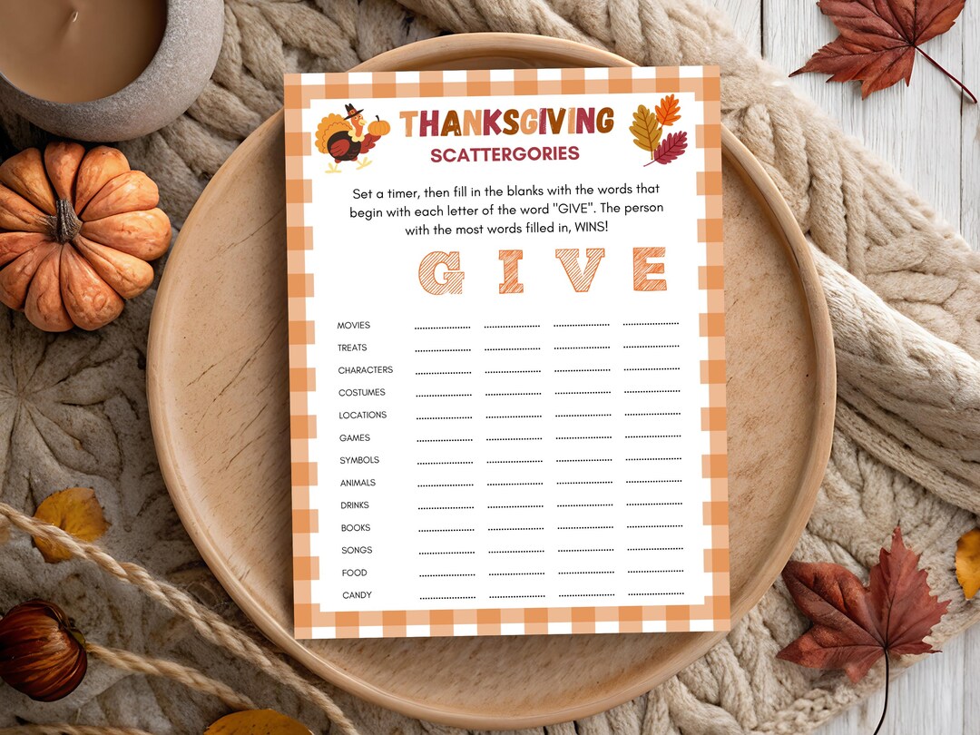 Thanksgiving Scattergories, Printable Family Game, Friendsgiving Party ...