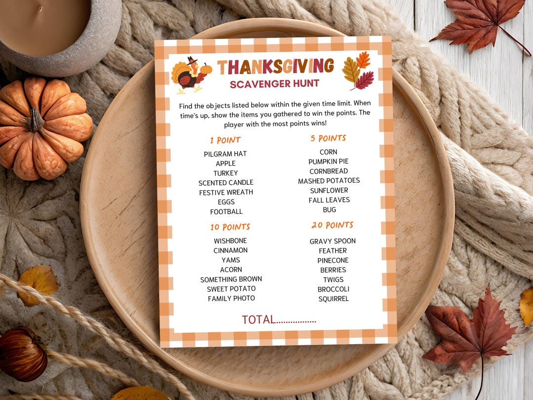 Thanksgiving Scavenger Hunt, Printable Family Game, Friendsgiving Party ...