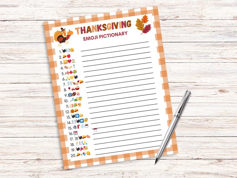 Thanksgiving Emoji Pictionary Game, Thanksgiving Printable Games ...