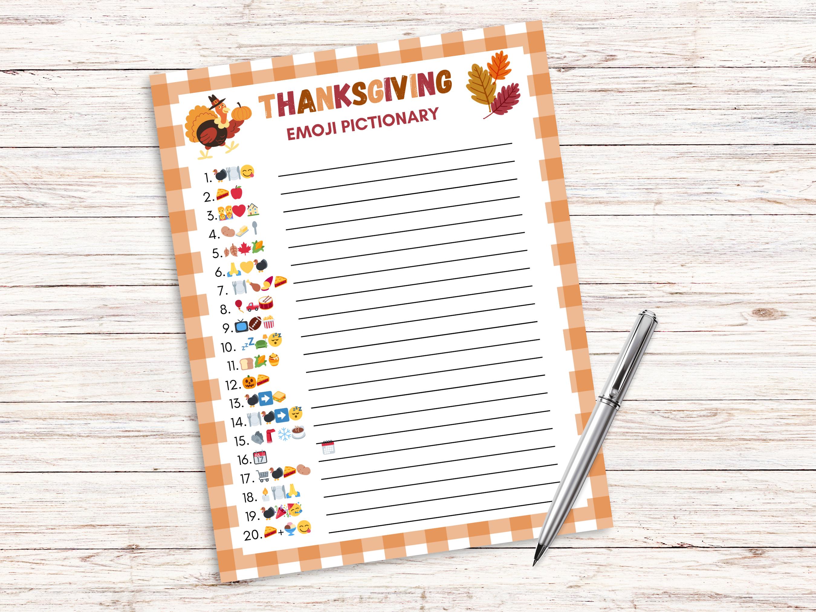 Thanksgiving Emoji Pictionary Game, Thanksgiving Printable Games ...