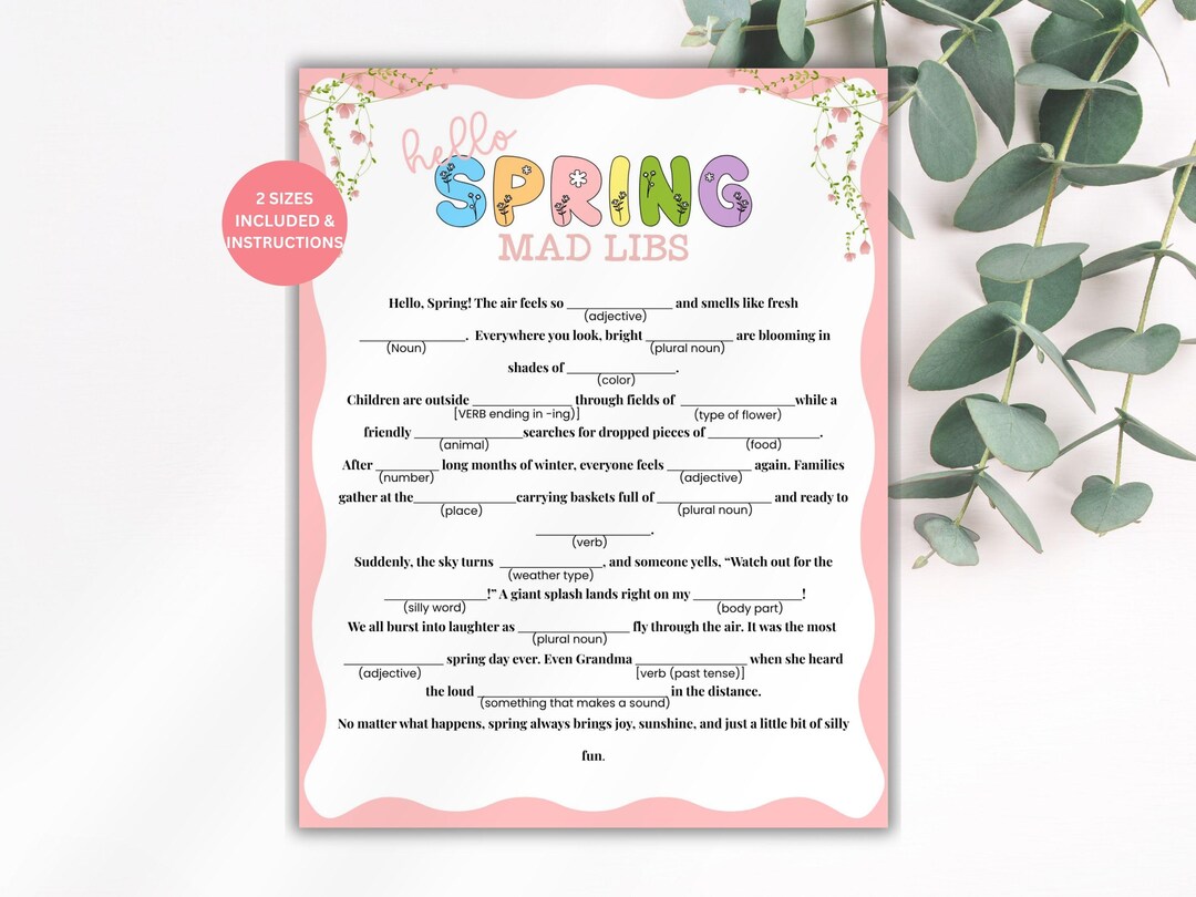 Spring Mad Libs Game, Fun Spring Game for Kids Adults, Spring Party ...