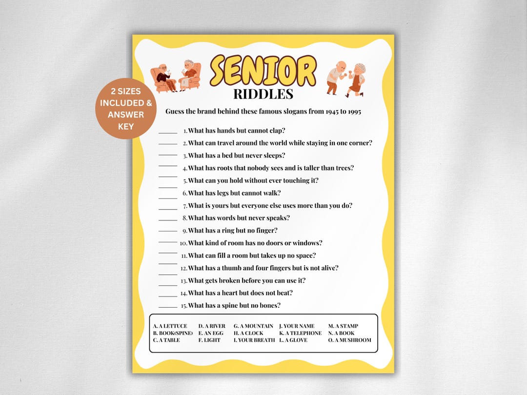 Senior Riddles Game, Games for Senior Citizens, Elderly Icebreaker ...