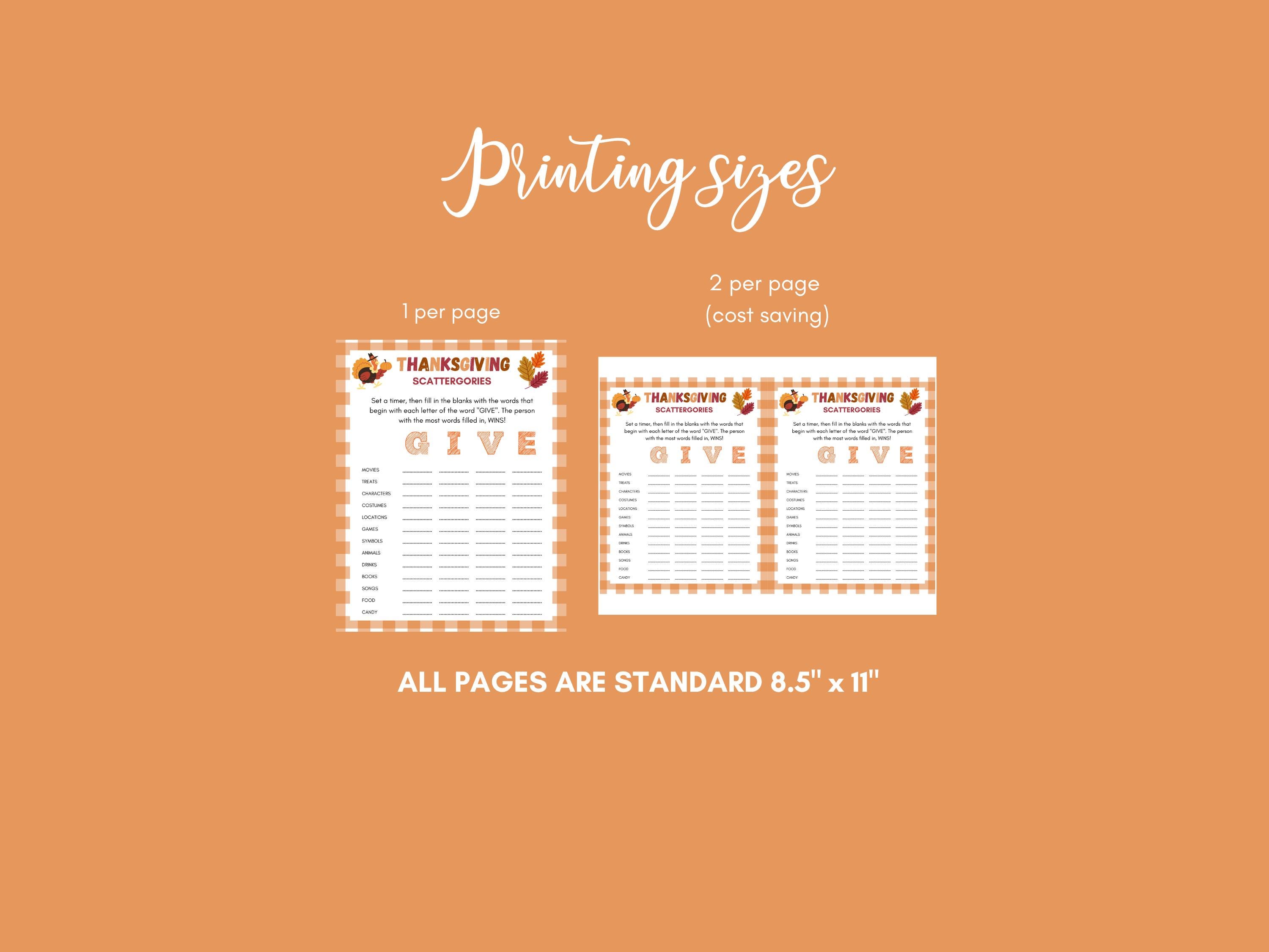 Thanksgiving Scattergories, Printable Family Game, Friendsgiving Party ...