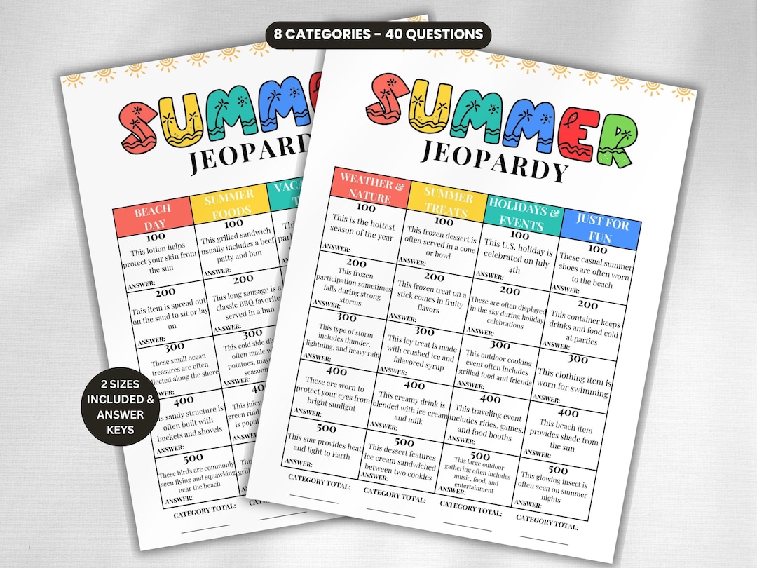 Summer Jeopardy Game, Summer Games for Kids Adults, Summer Party Game ...