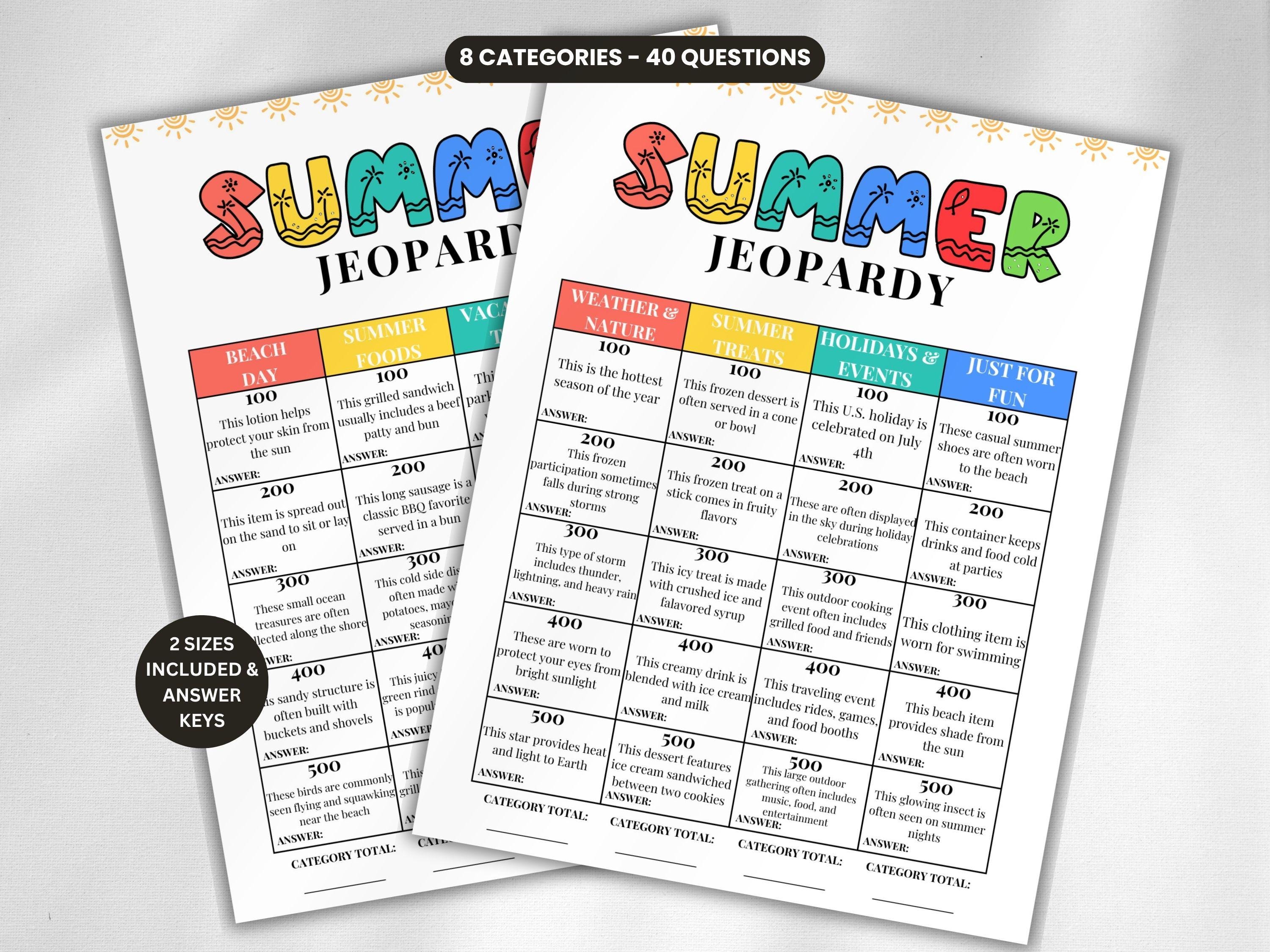 Summer Jeopardy Game, Summer Games for Kids Adults, Summer Party Game ...