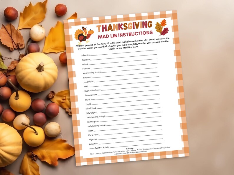 Thanksgiving Mad Libs Game Printable Funny Friendsgiving Game ...